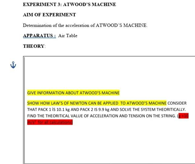 Solved EXPERIMENT 3: ATWOOD'S MACHINE AIM OF EXPERIMENT | Chegg.com