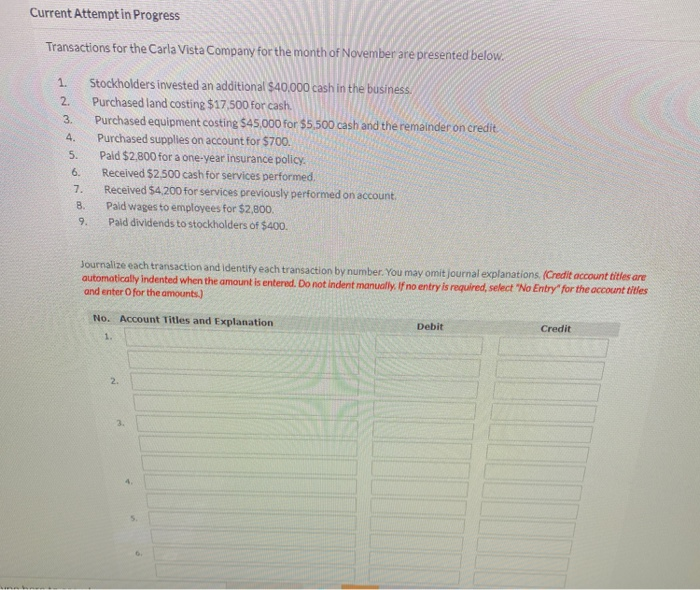 Solved Current Attempt in Progress Transactions for the | Chegg.com
