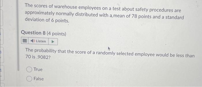 Solved The scores of warehouse employees on a test about | Chegg.com