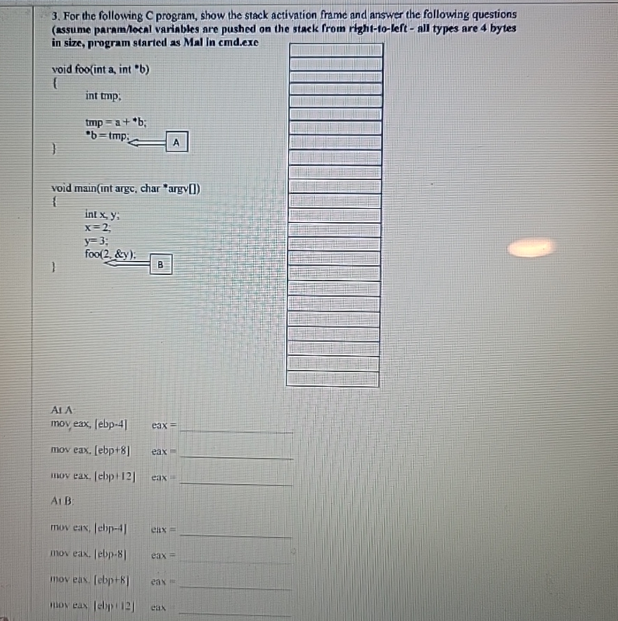 For the following C ﻿program, show the stack | Chegg.com