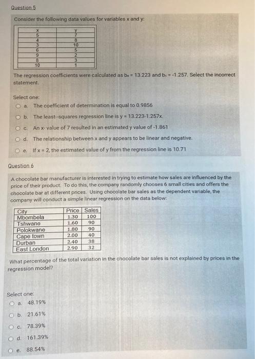 Solved Consider the following data values for variables x | Chegg.com