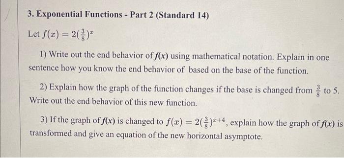 Solved 3. Exponential Functions - Part 2 (Standard 14) Let | Chegg.com