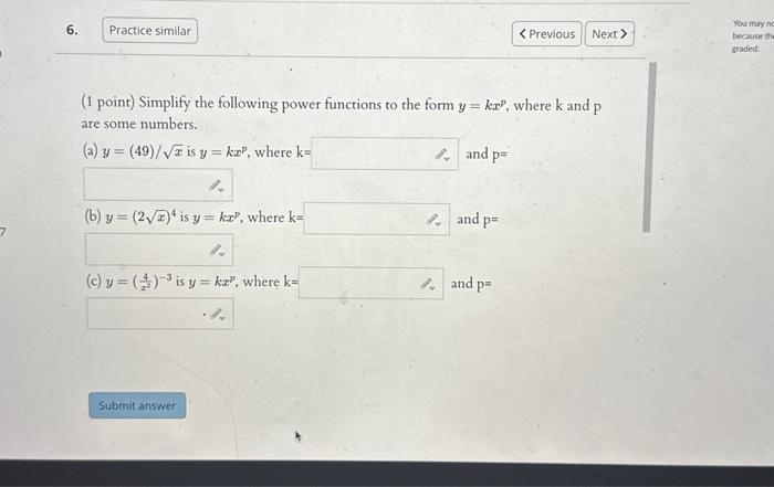 6. ( 1 point) Simplify the following power functions | Chegg.com