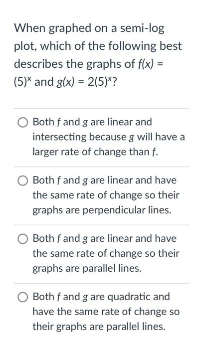 Solved When graphed on a semi-log plot, which of the | Chegg.com