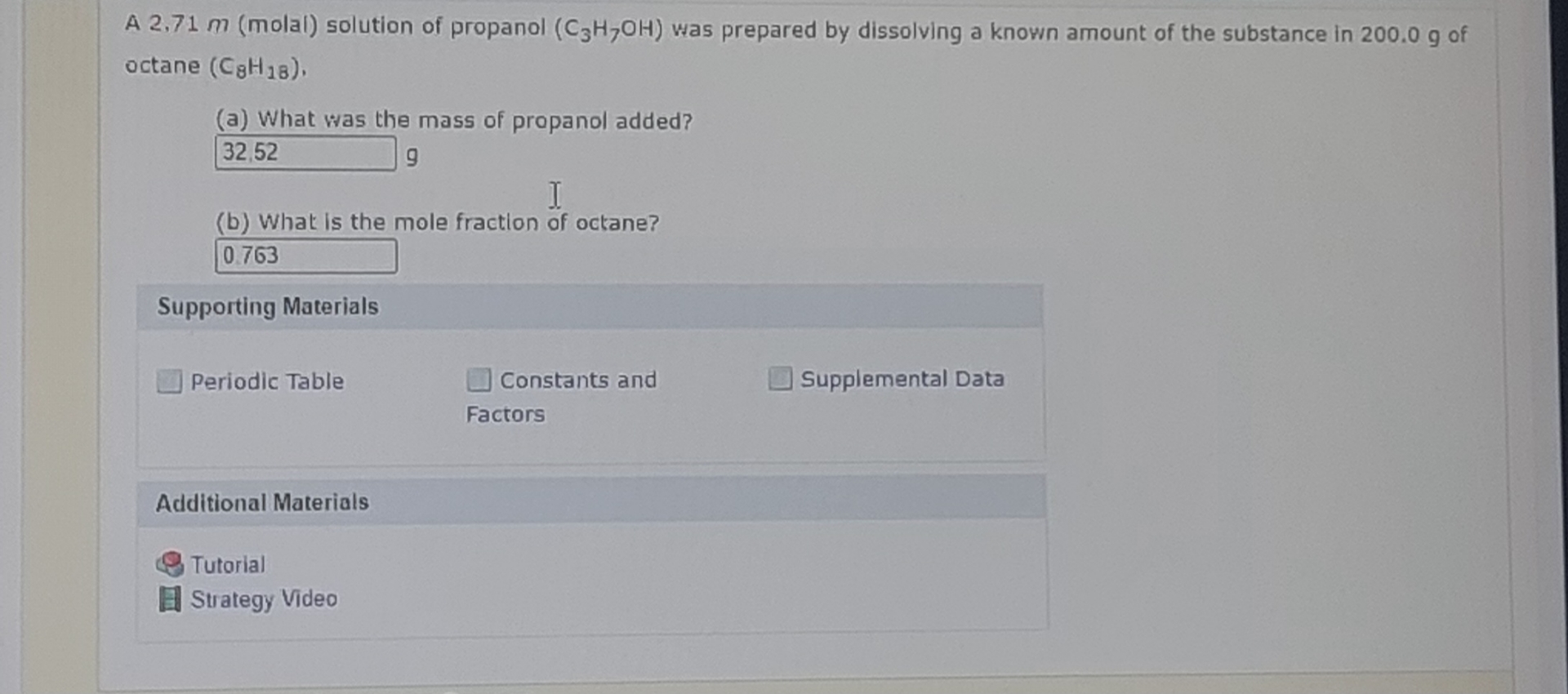 Solved A 2.71m (molal) ﻿solution of propanol (C3H7OH) ﻿was | Chegg.com