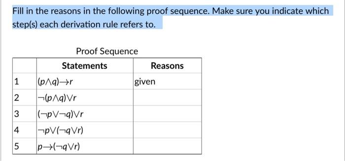 Solved Fill in the reasons in the following proof sequence. | Chegg.com