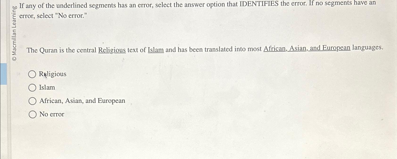Solved ๓ ﻿If any of the underlined segments has an error, | Chegg.com