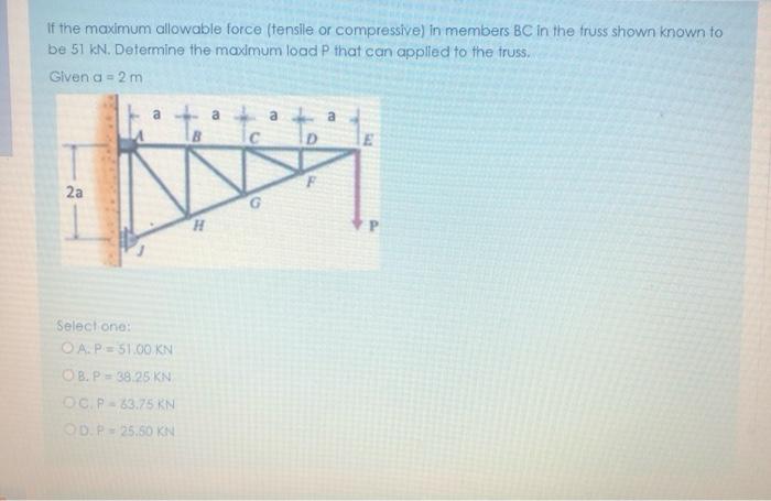 Solved If the maximum allowable force (tensile or | Chegg.com