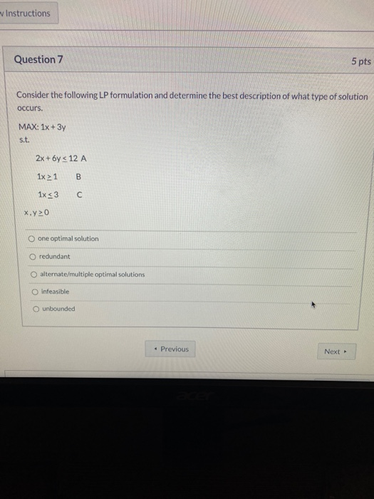 Solved v Instructions Question 7 5 pts Consider the | Chegg.com