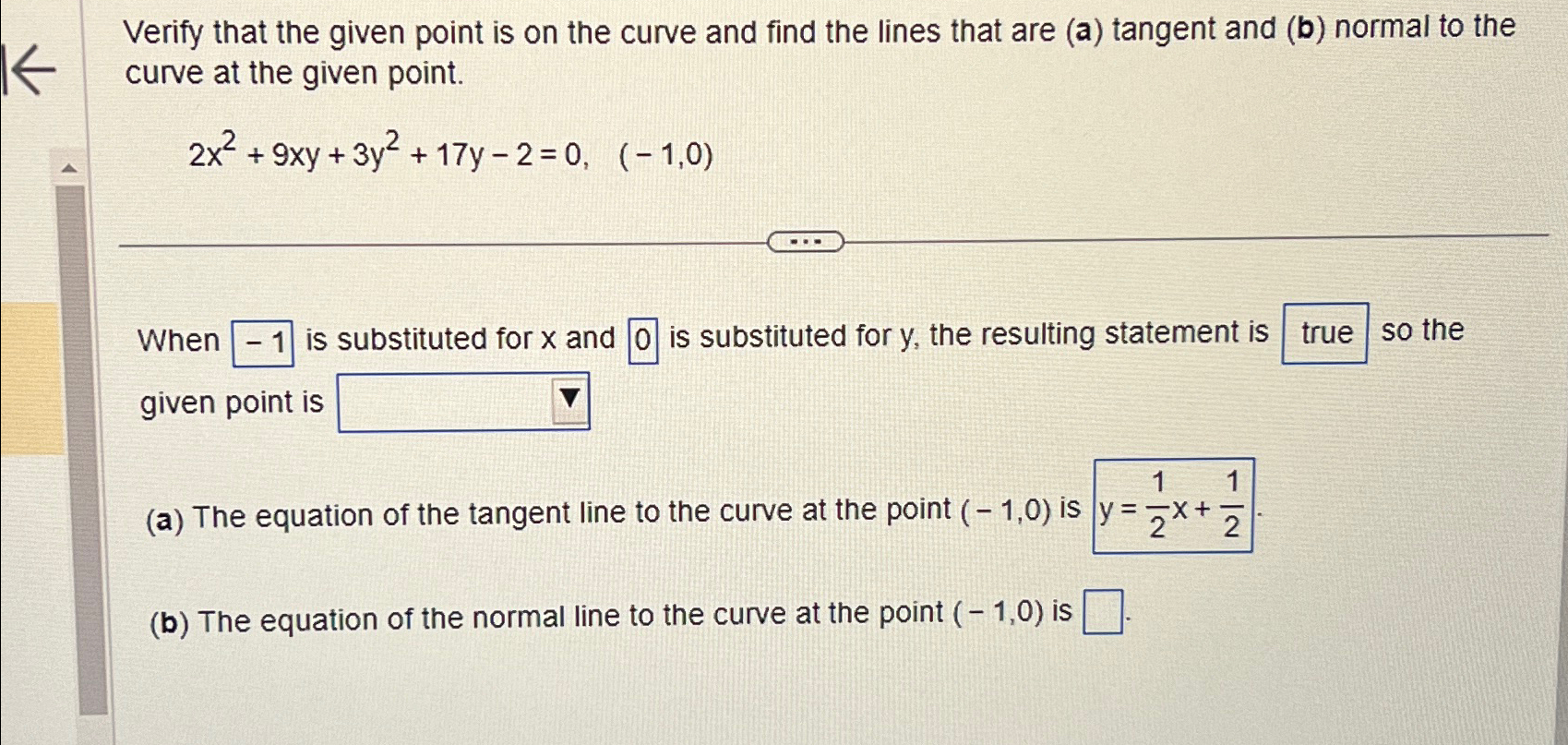 Solved Verify that the given point is on the curve and find | Chegg.com