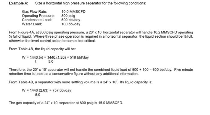 Solved Example 4: Size a horizontal high pressure separator | Chegg.com