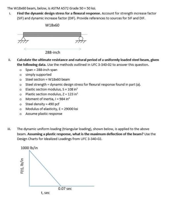 Solved The W18×60 beam, below, is ASTM A572 Grade 50=50ksi. | Chegg.com