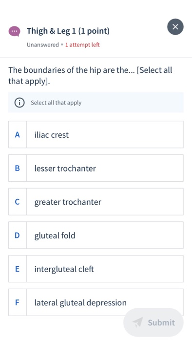 Solved ... Thigh & Leg 1 (1 point) Unanswered 1 attempt left | Chegg.com