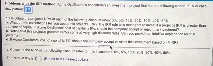 Solved Problems with the IRR method Acme Oscillators is | Chegg.com