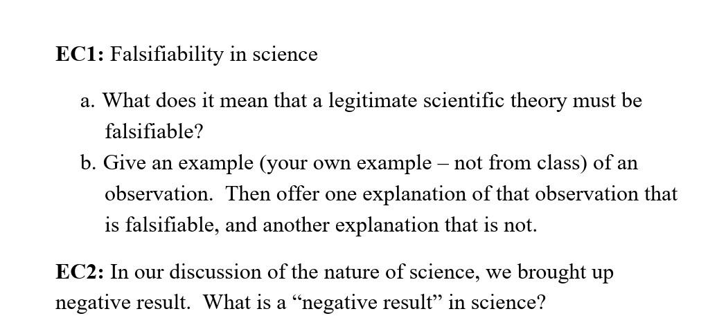 Solved EC1: Falsifiability in science a. What does it mean | Chegg.com