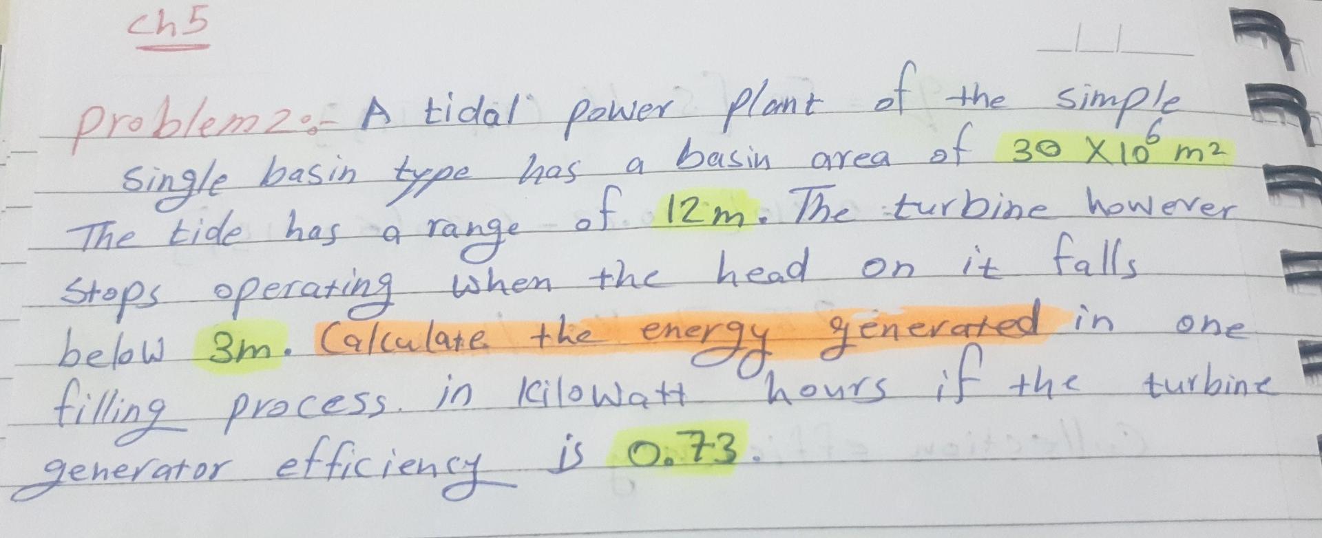 Solved problem 2: A tidal power plant of the simple single | Chegg.com
