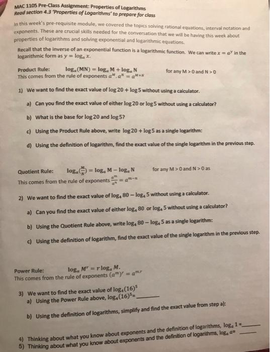 Solved MAC 1105 Pre-Class Assignment: Properties of | Chegg.com