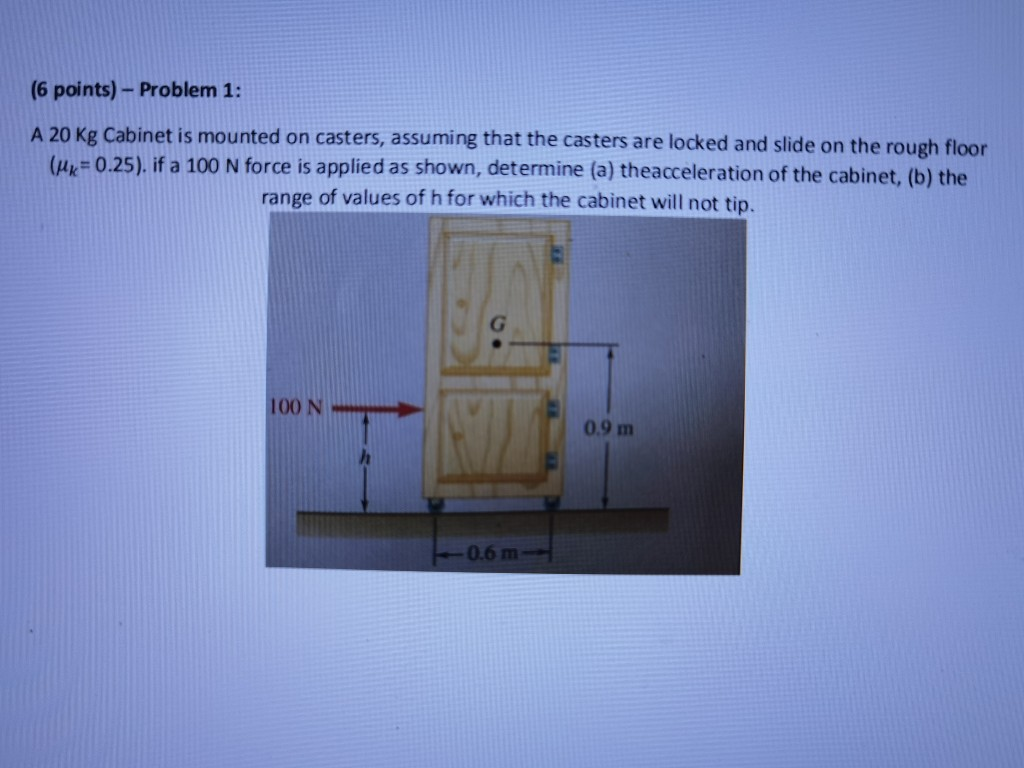 Solved (6 points) - Problem 1: A 20 Kg Cabinet is mounted on | Chegg.com