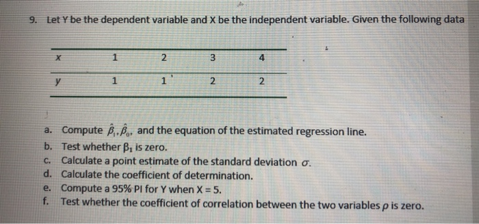 Solved 9. Let Y be the dependent variable and X be the | Chegg.com