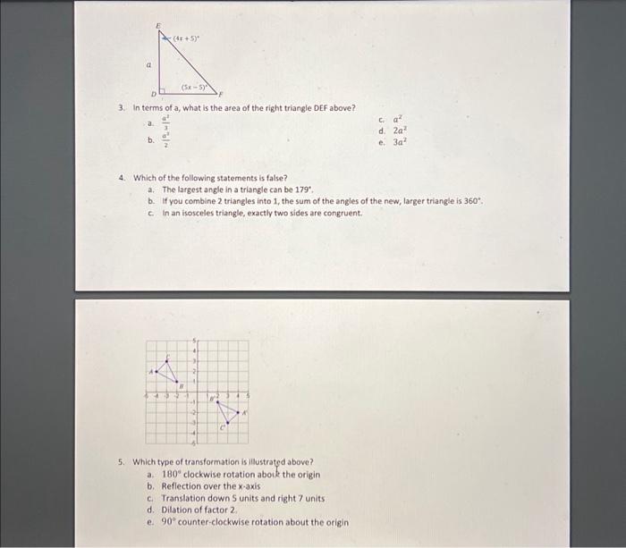 Solved a a. E (5x − 5)® D F 3. In terms of a, what is the | Chegg.com