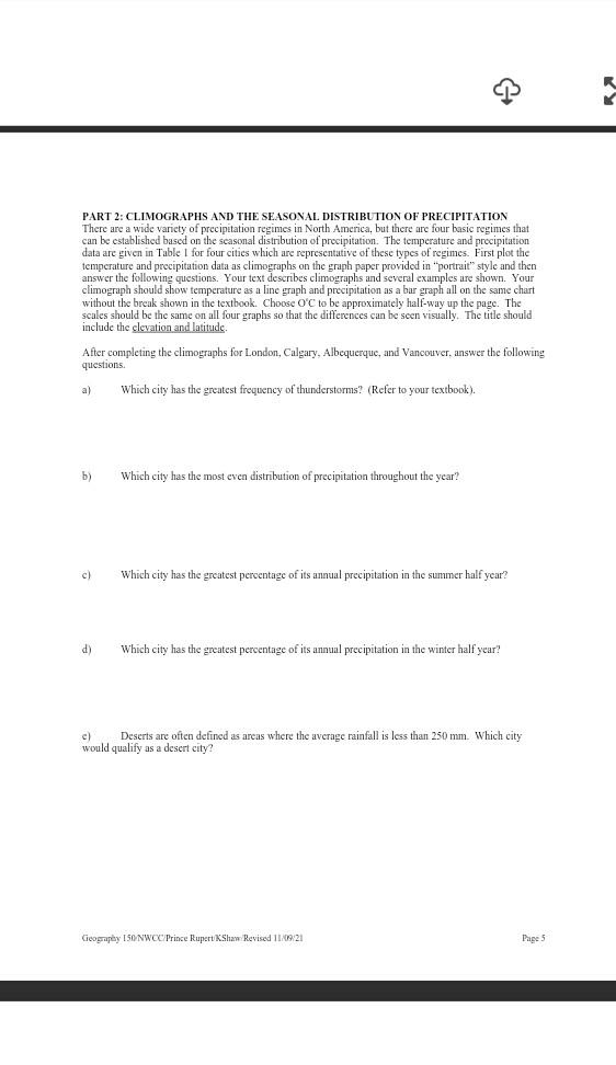 Solved PART 2: CLIMOGRAPHS AND THE SEASONAL DISTRIBUTION OF | Chegg.com
