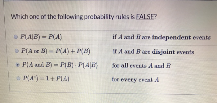 Solved Which one of the following probability rules is | Chegg.com