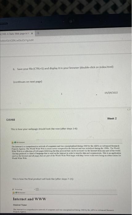 Solved Preparations 1. Create a folder "MyWebsite" in the | Chegg.com