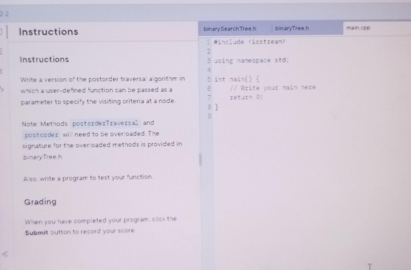 Solved Instructions Write a version of the postorder | Chegg.com