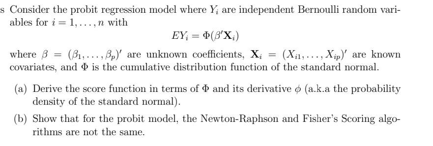Solved Consider the probit regression model where Yi are | Chegg.com