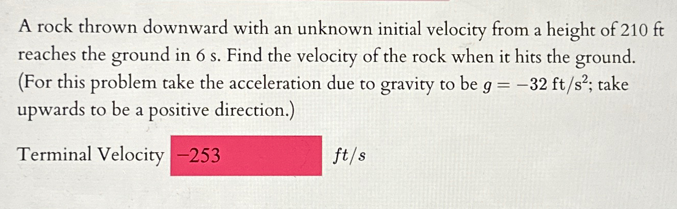 Solved A rock thrown downward with an unknown initial | Chegg.com