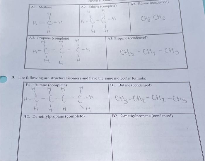 Solved A1. Methane H 1 Н - С-н І. A3. Propane (complete) | Chegg.com