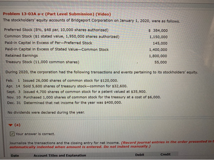 Solved Problem 13-03A a-c (Part Level Submission) (Video) | Chegg.com