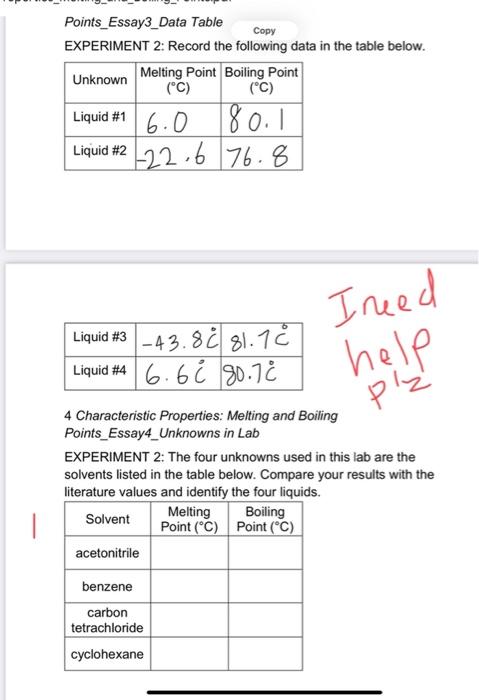 Solved Copy Points_Essay3_Data Table EXPERIMENT 2: Record | Chegg.com
