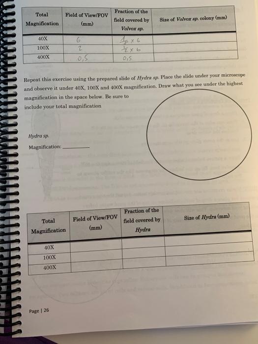 Solved Total Magnification Field of View/FOV (mm) Fraction | Chegg.com
