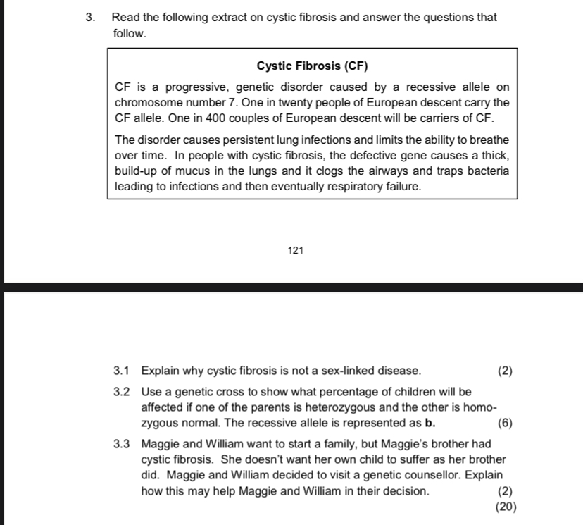 Solved Read the following extract on cystic fibrosis and | Chegg.com
