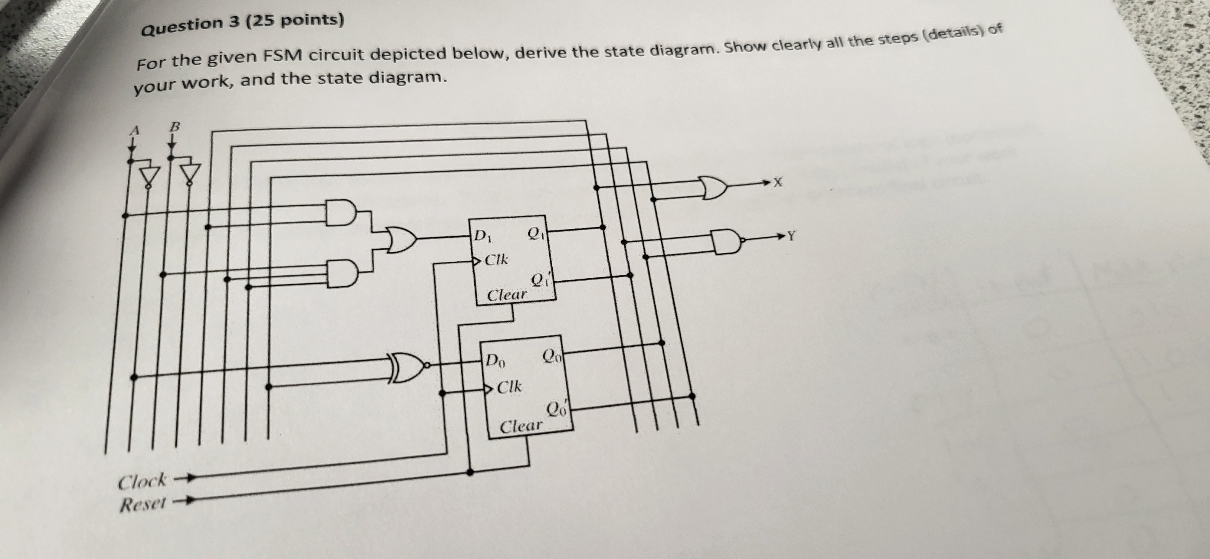 Solved Question 3 (25 ﻿points)For the given FSM circuit | Chegg.com