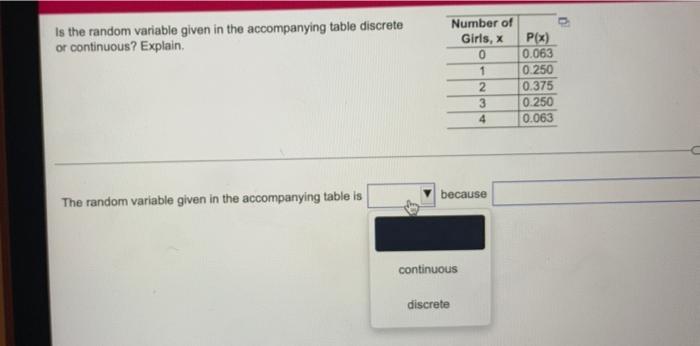 Solved Is the random variable given in the accompanying | Chegg.com