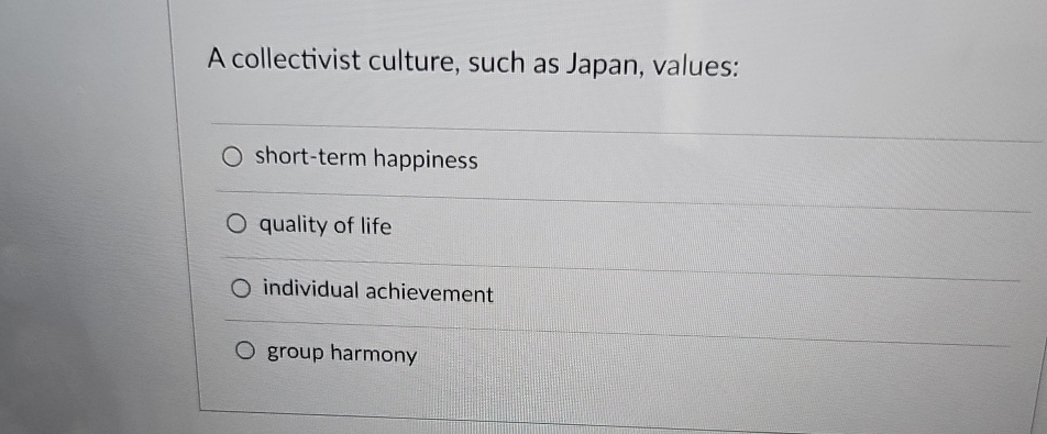 Solved A collectivist culture, such as Japan, | Chegg.com