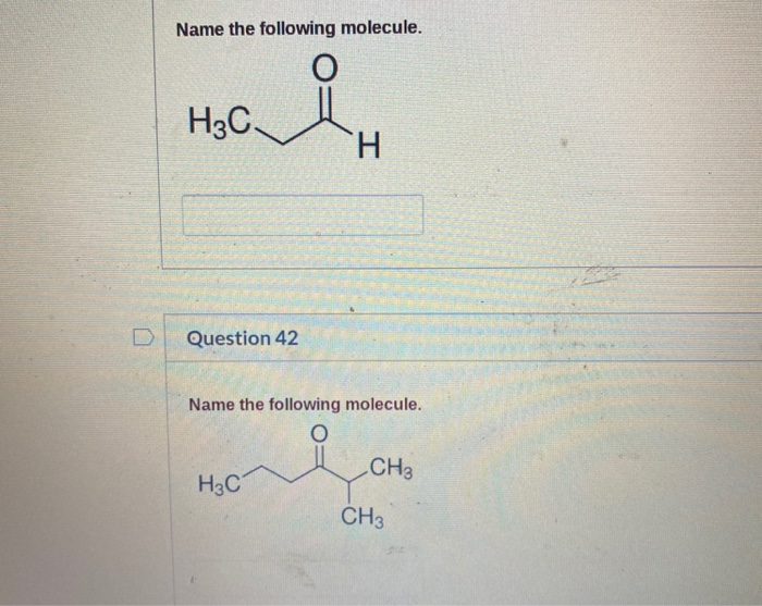 Solved Name the following molecule. H3C the D Question 42 | Chegg.com