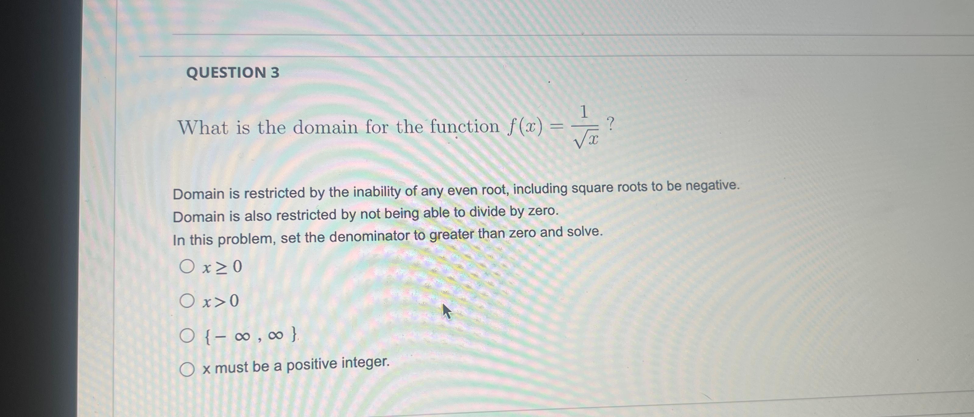 Solved Question 3what Is The Domain For The Function