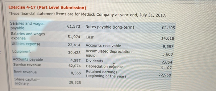 Solved Exercise 4-17 (Part Level Submission) These financial | Chegg.com