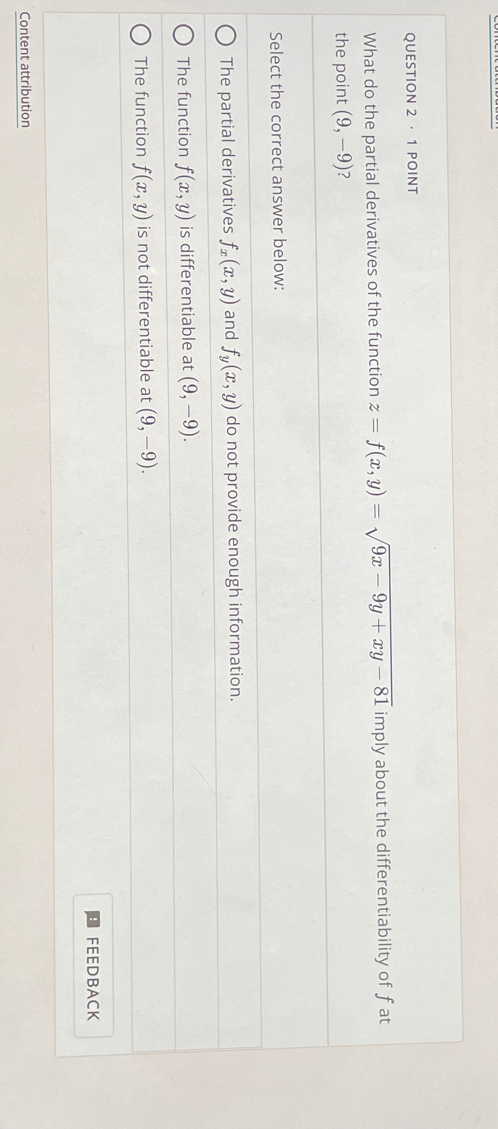 Solved QUESTION 2 - 1 ﻿POINTWhat do the partial derivatives | Chegg.com