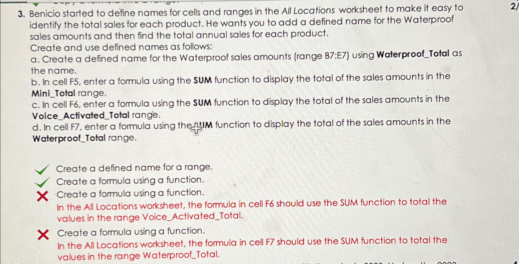 Solved Benicio started to define names for cells and ranges | Chegg.com