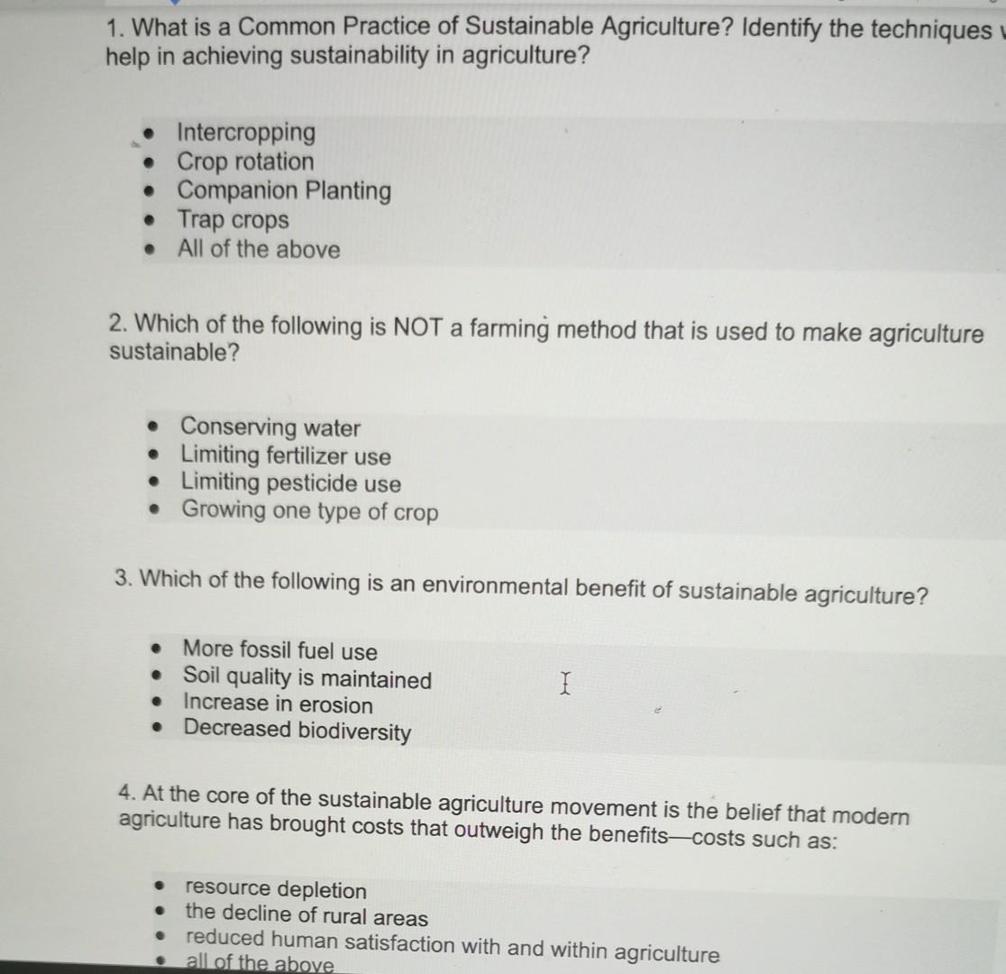 Solved 1. What is a Common Practice of Sustainable | Chegg.com
