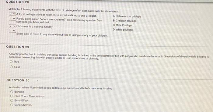 QUESTION 28 Match the following statements with the | Chegg.com