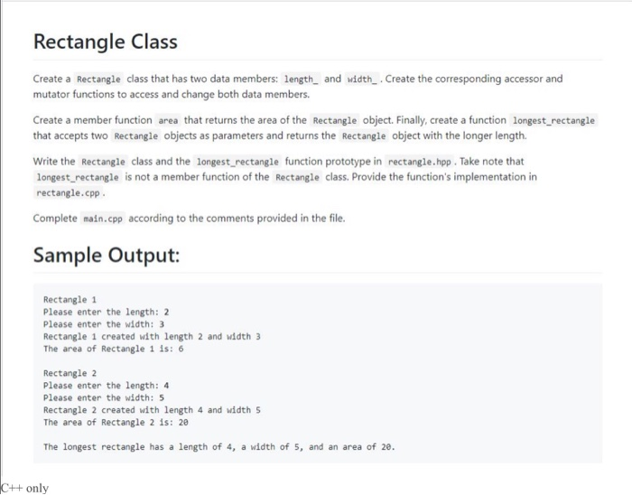 Solved Rectangle Class Create a Rectangle class that has two | Chegg.com Solved Rectangle Class Create a Rectangle class that has two | Chegg.com