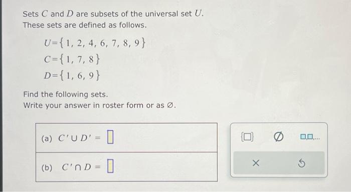 Solved Sets C and D are subsets of the universal set U. | Chegg.com