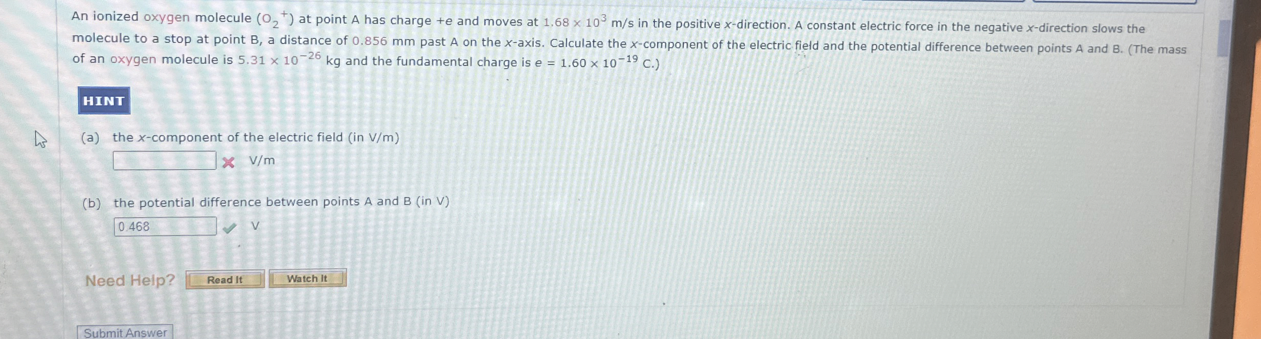Solved An ionized oxygen molecule (O2+)at point A has charge | Chegg.com