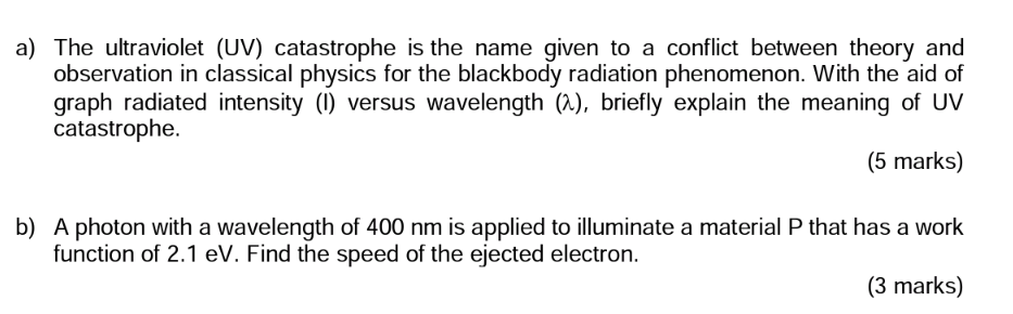 Solved a) The ultraviolet (UV) catastrophe is the name given | Chegg.com