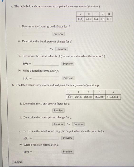 Solved a. The table below shows some ordered pairs for an | Chegg.com